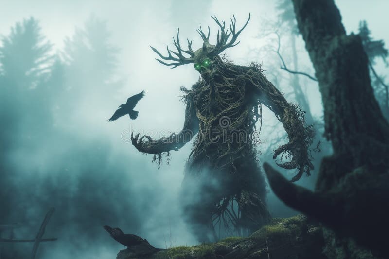 Terrifying Tree Monster in Mist Stock Illustration - Illustration of ...