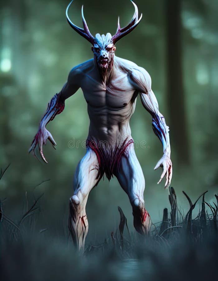 Terrifying Wendigo Figure in the Forest Stock Illustration ...