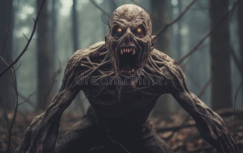 Frightening Zombie in the Woods. Created by Generative Artificial ...