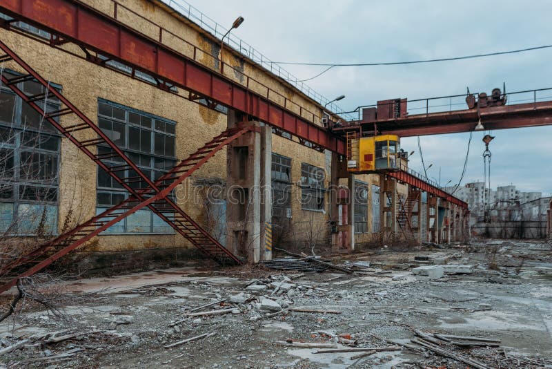 Territory of Abandoned Industrial Area Waiting for Demolition. Broken ...