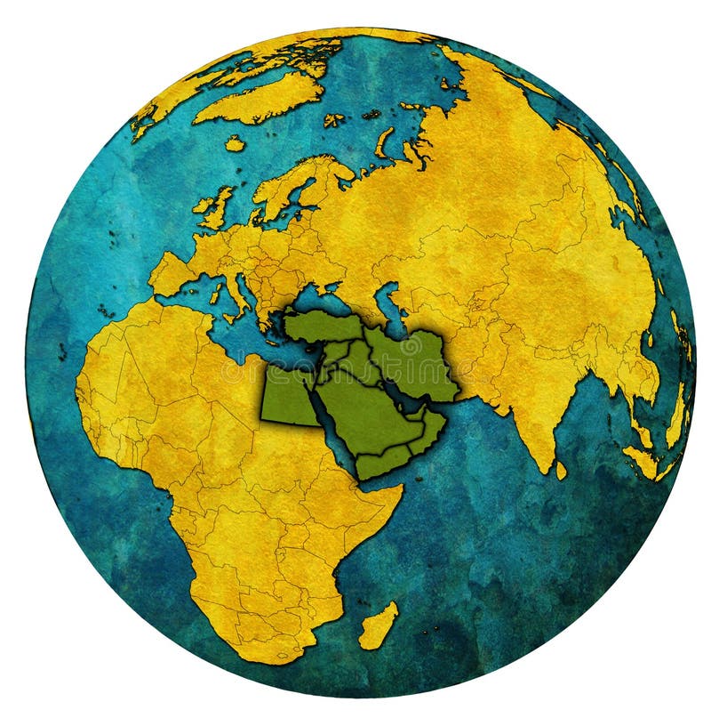 Territory of Middle East Region Over Globe Map Stock Illustration ...