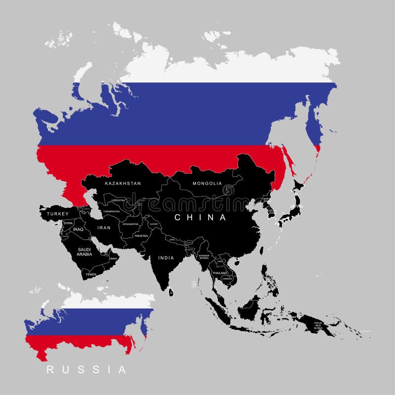 Territory of Russia on Asia Continent. Flag of Russia. Vector ...