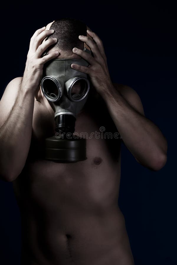 Terror, Handsome Man with Bare Torso and Gas Mask Stock Image - Image ...