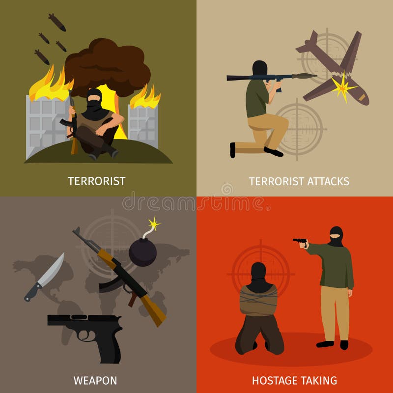 Terrorism Icon Flat Set stock vector. Illustration of knife - 72950759