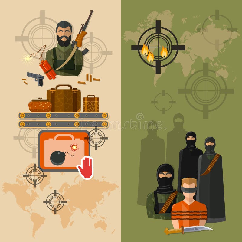 Terrorism Taking of Hostages Global Terror Threat Banners Stock Vector ...