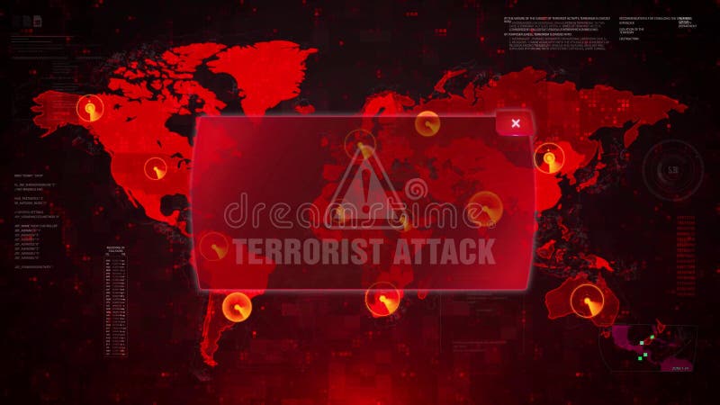 Terrorist Attack Alert Warning Attack on Screen World Map Loop Motion ...