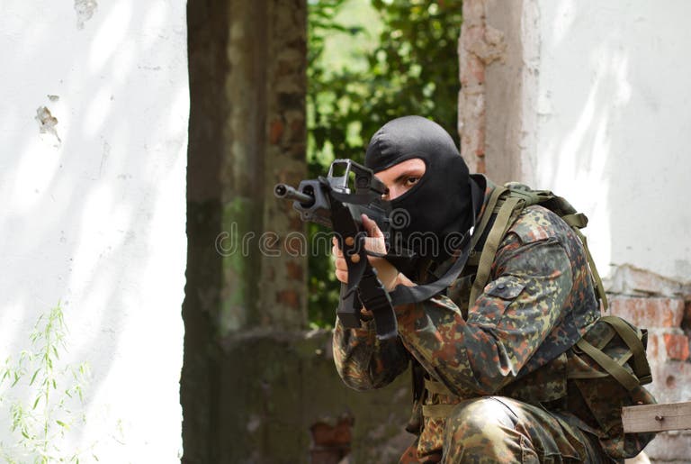 Terrorist in Black Mask with a Gun Stock Photo - Image of guerrilla ...