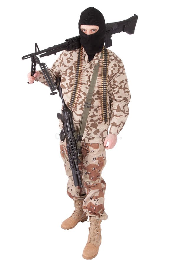 Terrorist with machine gun stock image. Image of gunner - 41878419