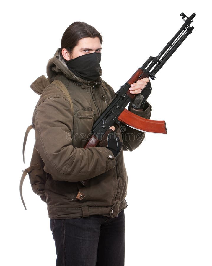 Terrorist mit Waffe stockfoto. Bild von person, hintergrund - 13394338