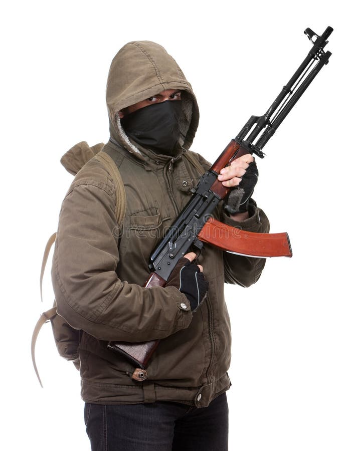 Terrorist mit Waffe stockbild. Bild von mann, karosserie - 14384639
