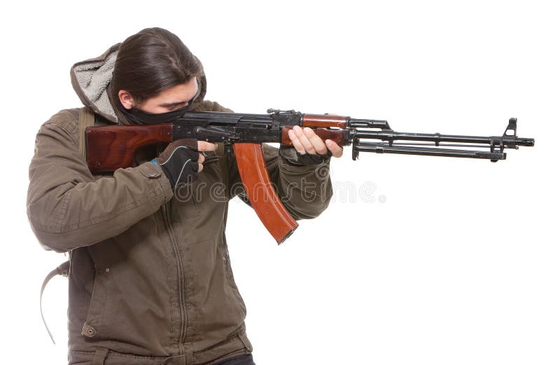 Jäger in Tarnkleidung Mit Einer Waffe Auf Weißem Hintergrund Isoliert ...