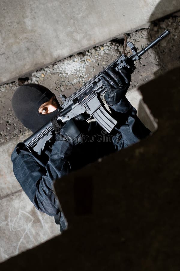 Terrorist with a Rifle Targeting Stock Image - Image of mariupol ...