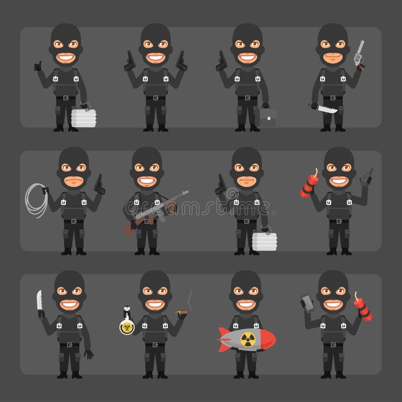 Terrorist Saboteur in Different Poses and Emotions Pack 2. Big ...