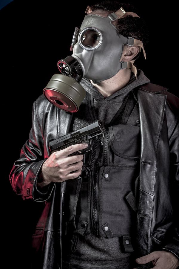 Terrorist, Thief, Armed Man with Black Leather Jacket, Dangerous Stock ...