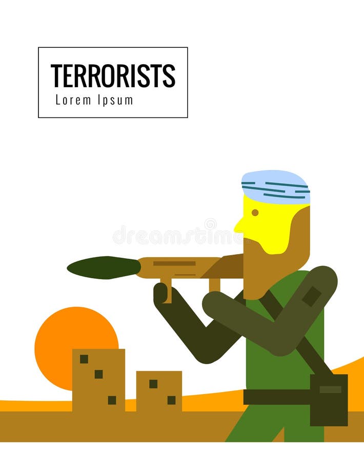 Terrorist with weapons. stock vector. Illustration of jihad - 75388418