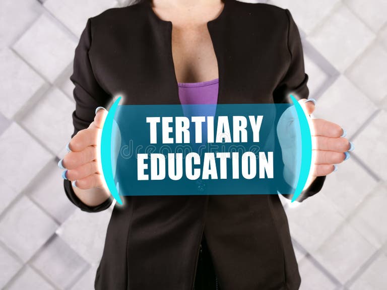 TERTIARY EDUCATION Phrase on the Screen Stock Photo - Image of black ...
