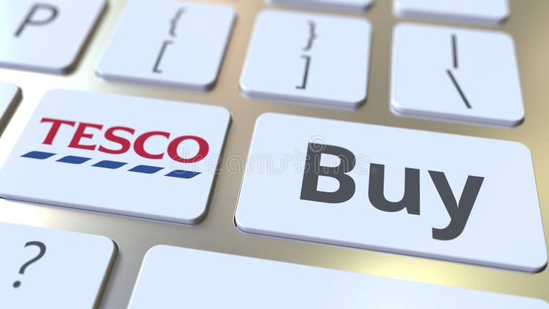 TESCO Company Logo and Buy Text on the Keys of the Computer Keyboard ...