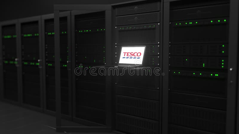 TESCO Logo on the Screen in a Modern Server Room. Conceptual Editorial ...