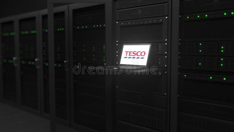 TESCO Logo on the Screen in a Modern Server Room. Conceptual Editorial ...