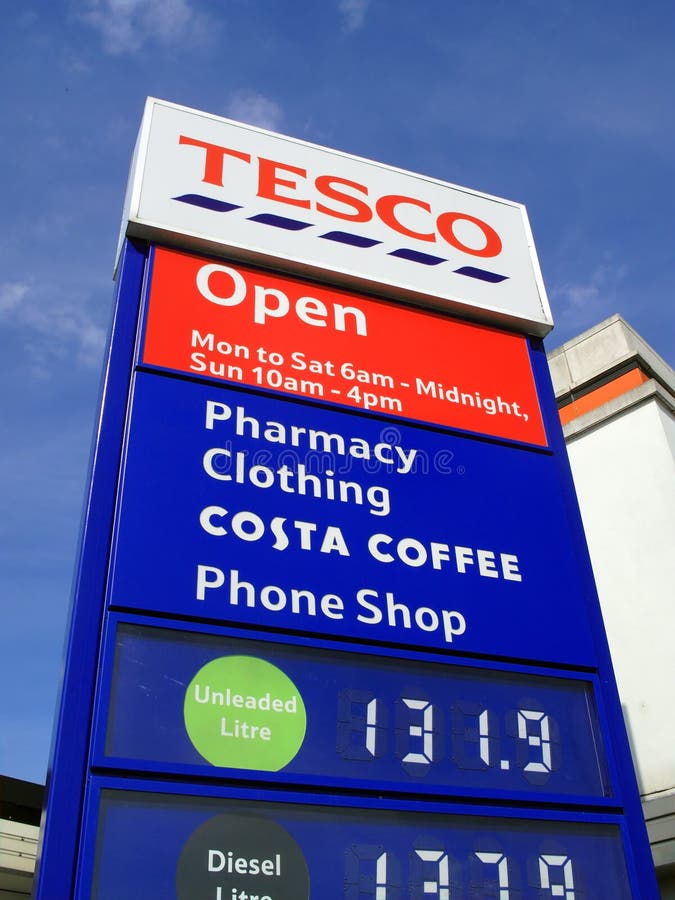 Tesco petrol station sign editorial photography. Image of industry ...