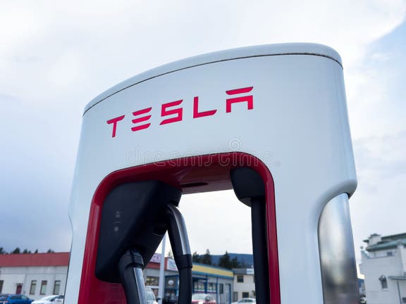 Tesla Charging Station in Urban Setting with Modern Architecture ...