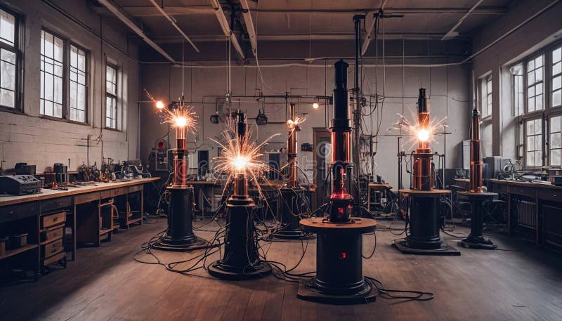 Tesla Coil Lightningin a Research Room Stock Illustration ...