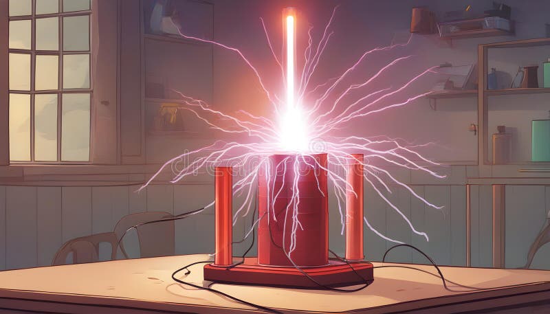 Tesla Coil Physics Experiment for Children Stock Illustration ...