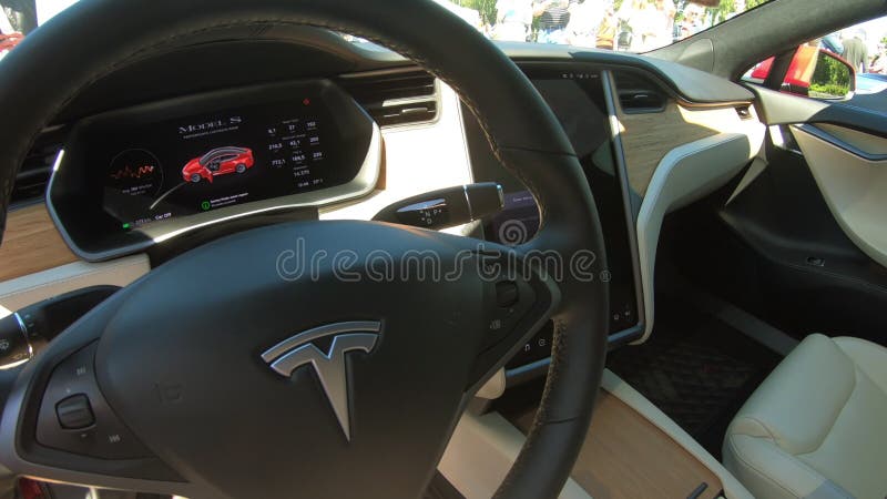 A TESLA Electric Car. the Touch Panel Inside the Tesla Car . a High ...