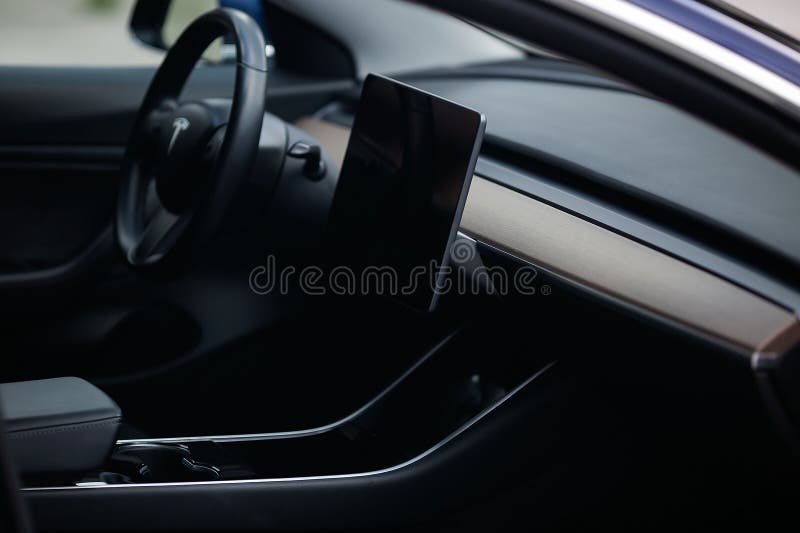 Tesla interior. editorial image. Image of performance - 283669290