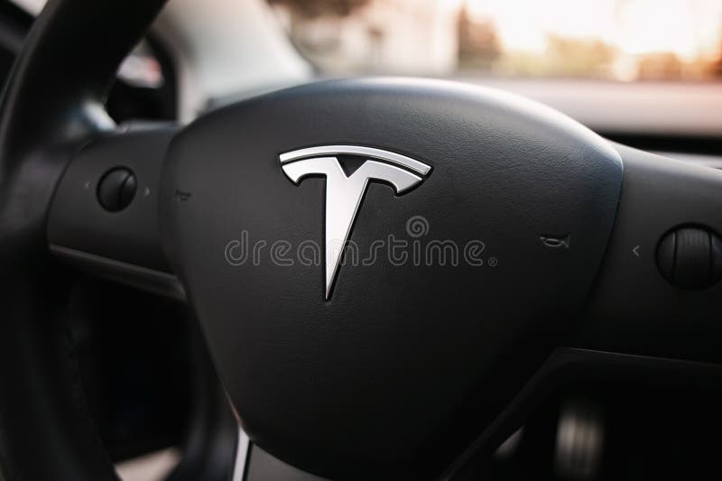 Tesla Model 3 Performance Logo on the Steering Wheel. Editorial Photo ...
