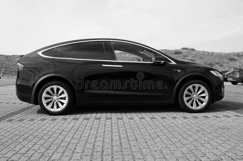 Tesla Model X Side View Black and White. Editorial Photo - Image of ...