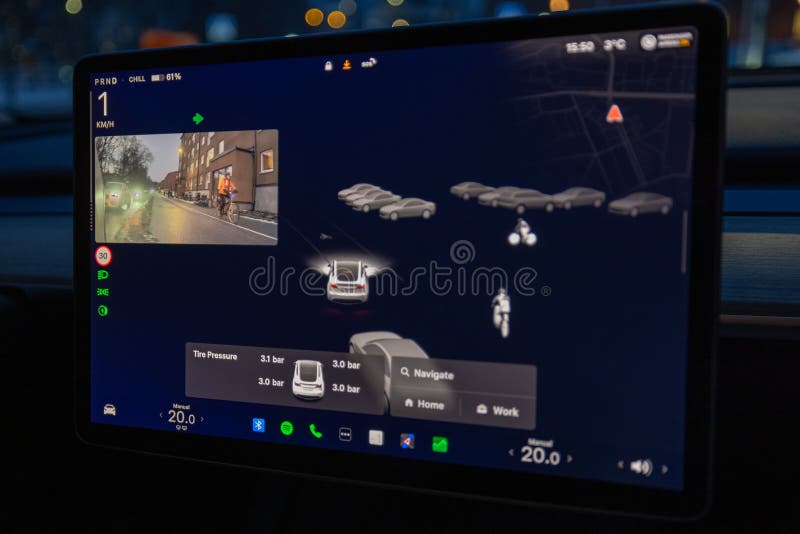 Tesla Model Y Touchscreen Displaying Autopilot Interface with Cyclist ...