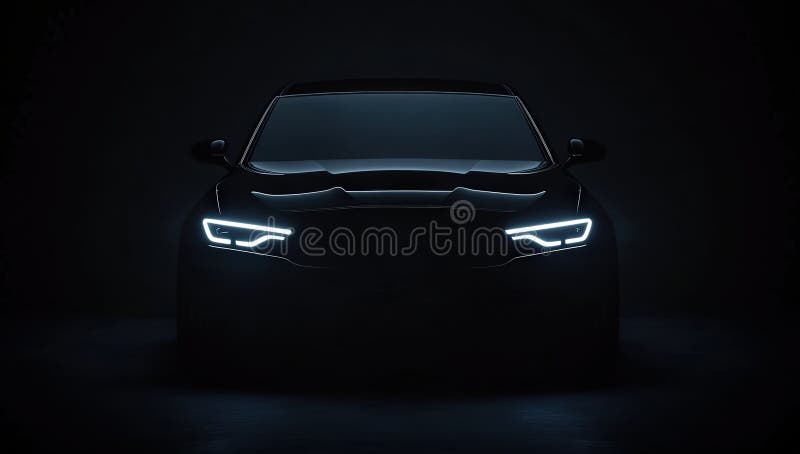 A Tesla Model Ys Front is Shown in Low Light at Night Stock Photo ...