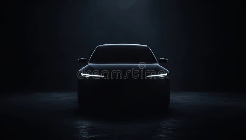 A Tesla Model Ys Front is Shown in Low Light at Night Stock Photo ...