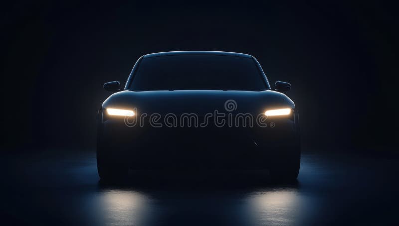 A Tesla Model Ys Front is Shown in Low Light at Night Stock Image ...