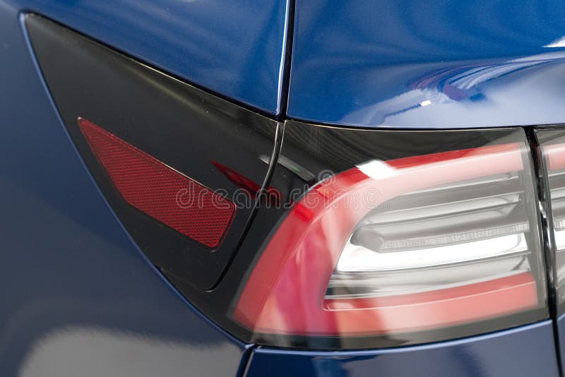Tesla Rear Side View Rearlight of Blue Sport Car Backlight Red ...