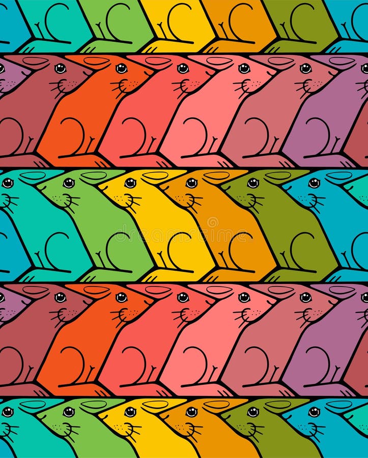 Seamless Rainbow Rabbit Pattern in Escher Style with Alternating Rows ...