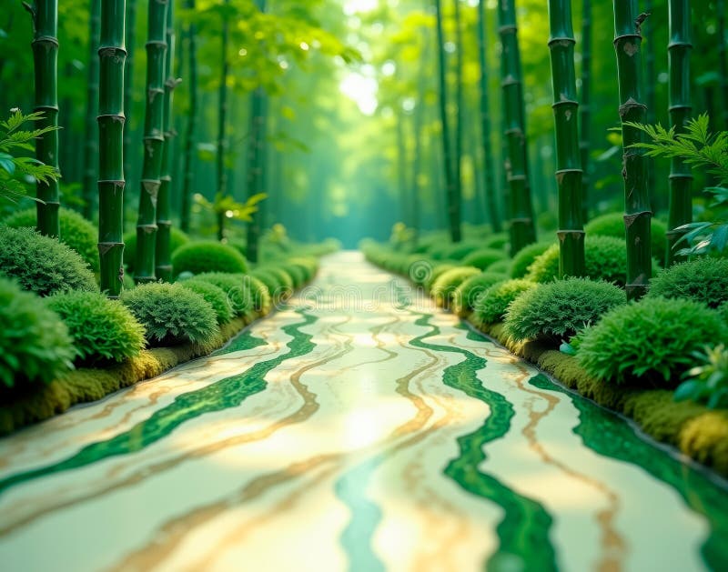 Tessellating Bamboo Forest Marble with Vertical Green Striations on a ...