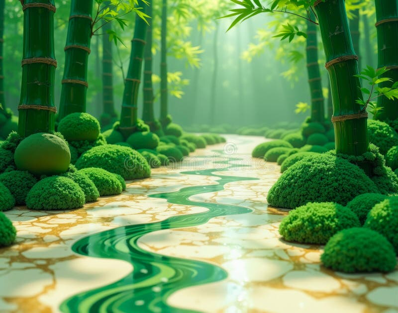 Tessellating Bamboo Forest Marble with Vertical Green Striations on a ...