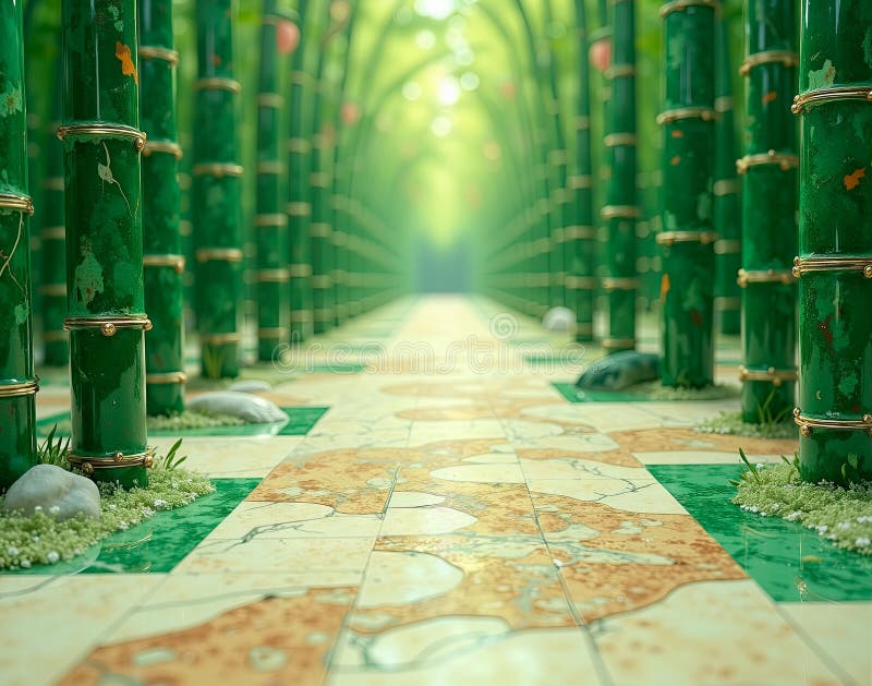 Tessellating Bamboo Forest Marble with Vertical Green Striations on a ...