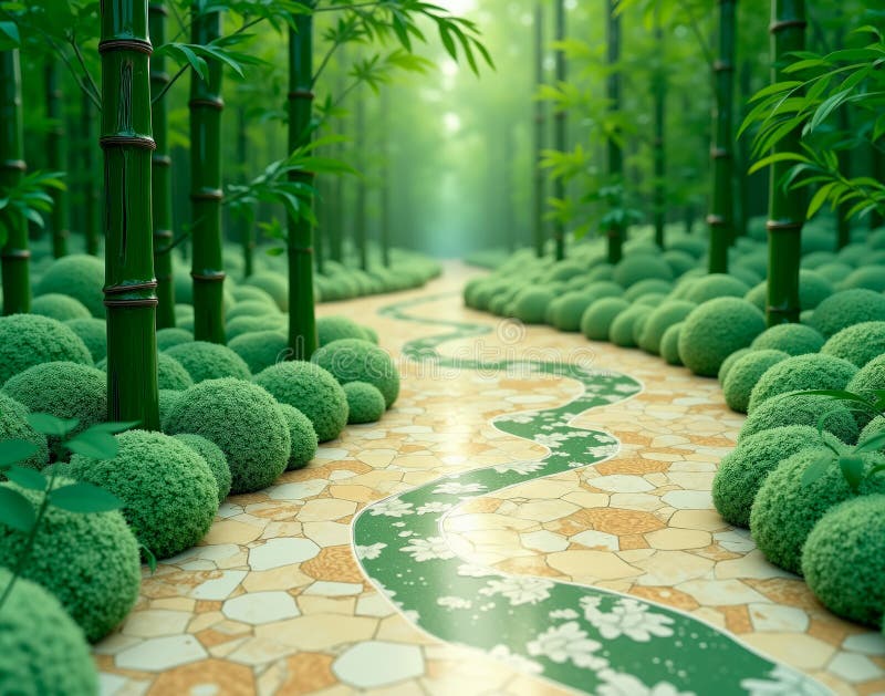 Tessellating Bamboo Forest Marble with Vertical Green Striations on a ...