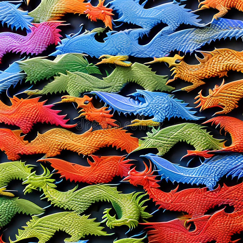 A Tessellation of Dragons in Various Sizes and Colors, Roaring in ...
