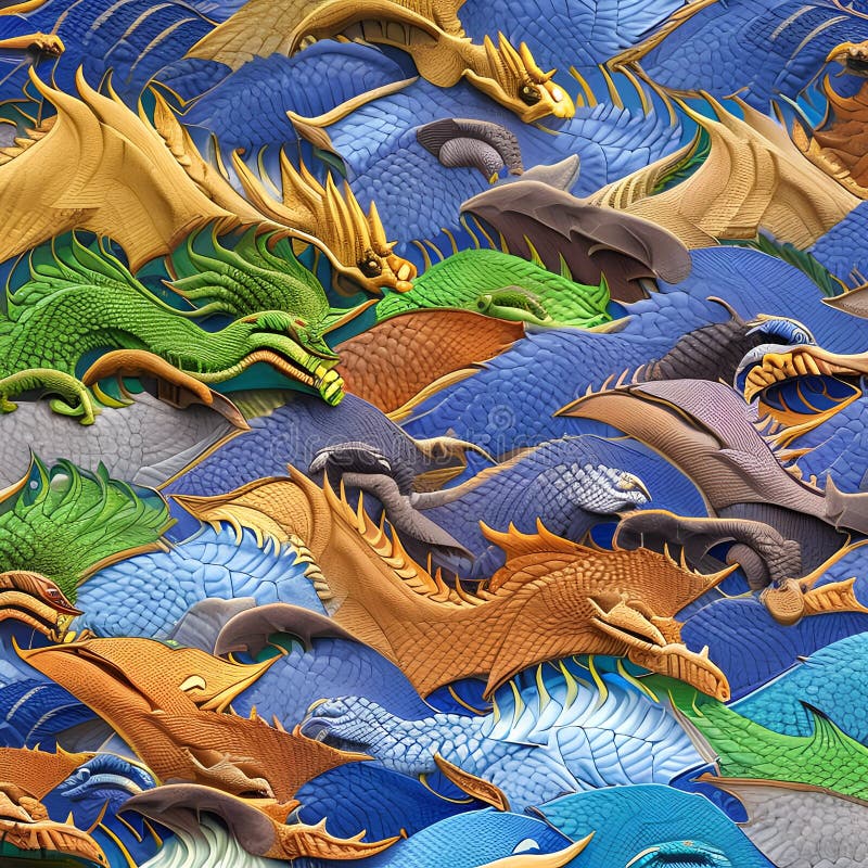 A Tessellation of Dragons in Various Sizes and Colors, Roaring in ...