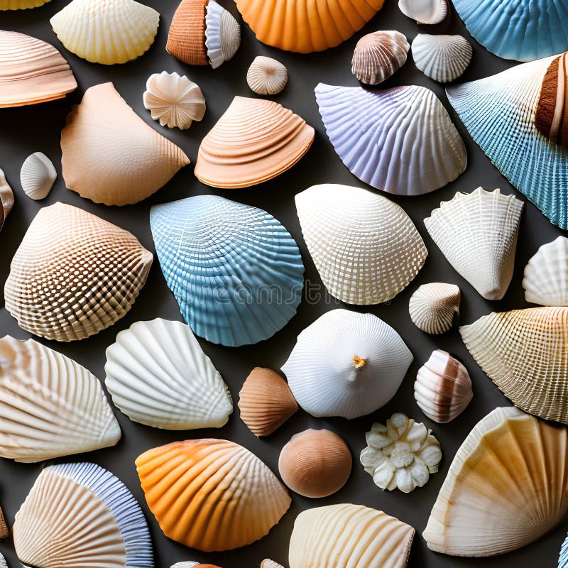 A Tessellation of Seashells in Various Sizes and Colors, Arranged in ...