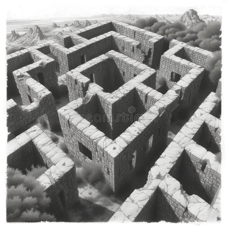Tesseract Labyrinth Made of Stone Stock Illustration - Illustration of ...