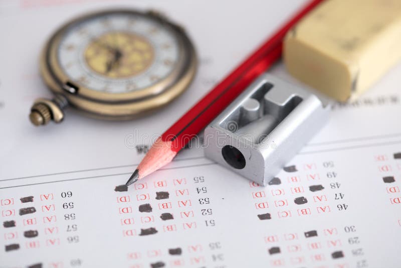 Test Answer Sheets and Pencils and Other Tools Stock Image - Image of ...