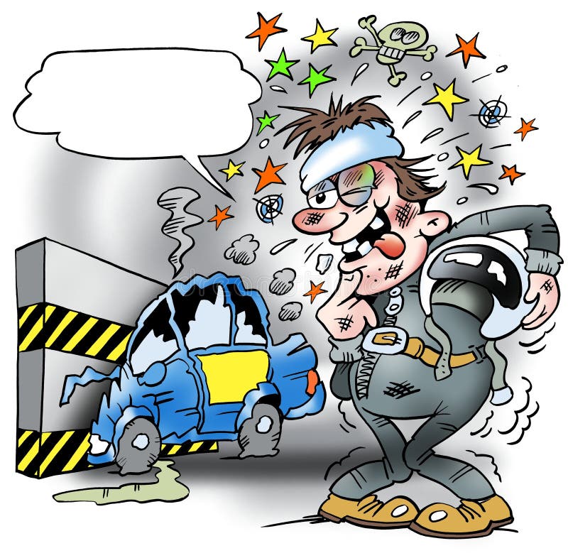 A Test Driver With A Smashed Tested Car Stock Illustration ...