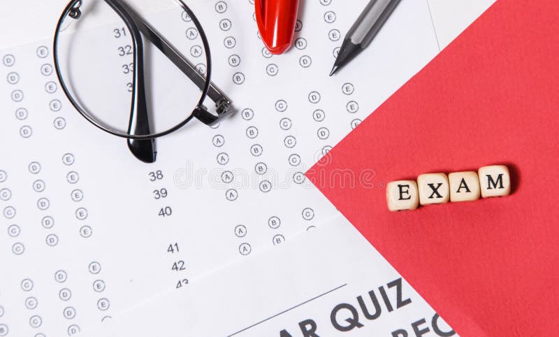 Test of English Multiple Choice on Table. Top View, Flatlay, Free Space ...