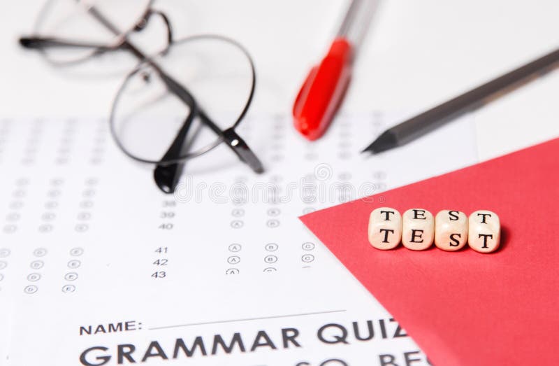 Test of English Multiple Choice on Table. Top View, Flatlay, Free Space ...