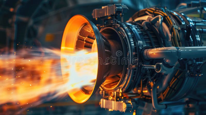 Test Fire Close-up of a Rocket Engine, Highlighting the Power and ...